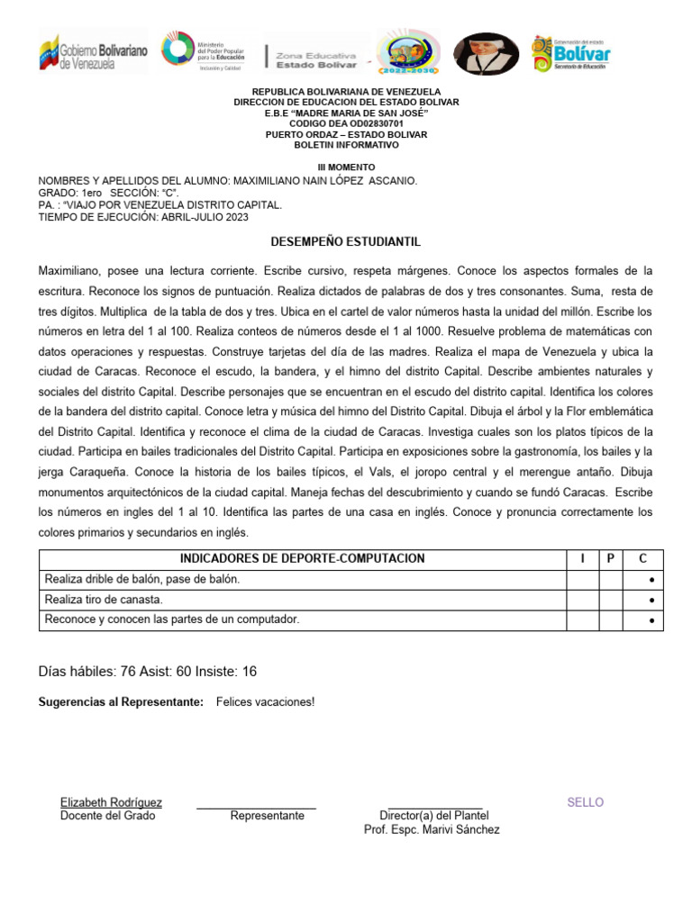 BOLETA II MOMENTO2022-2023 Indicadores | PDF | Venezuela | Valses
