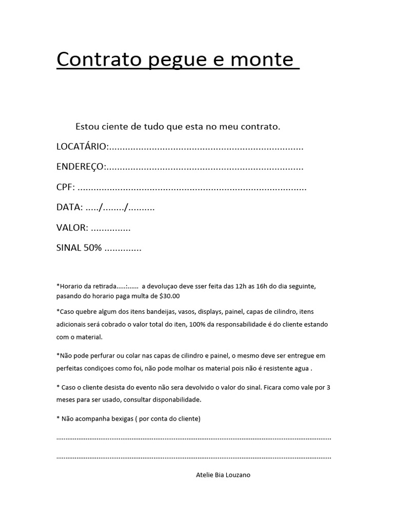 Contrato Pegue e Monte | PDF
