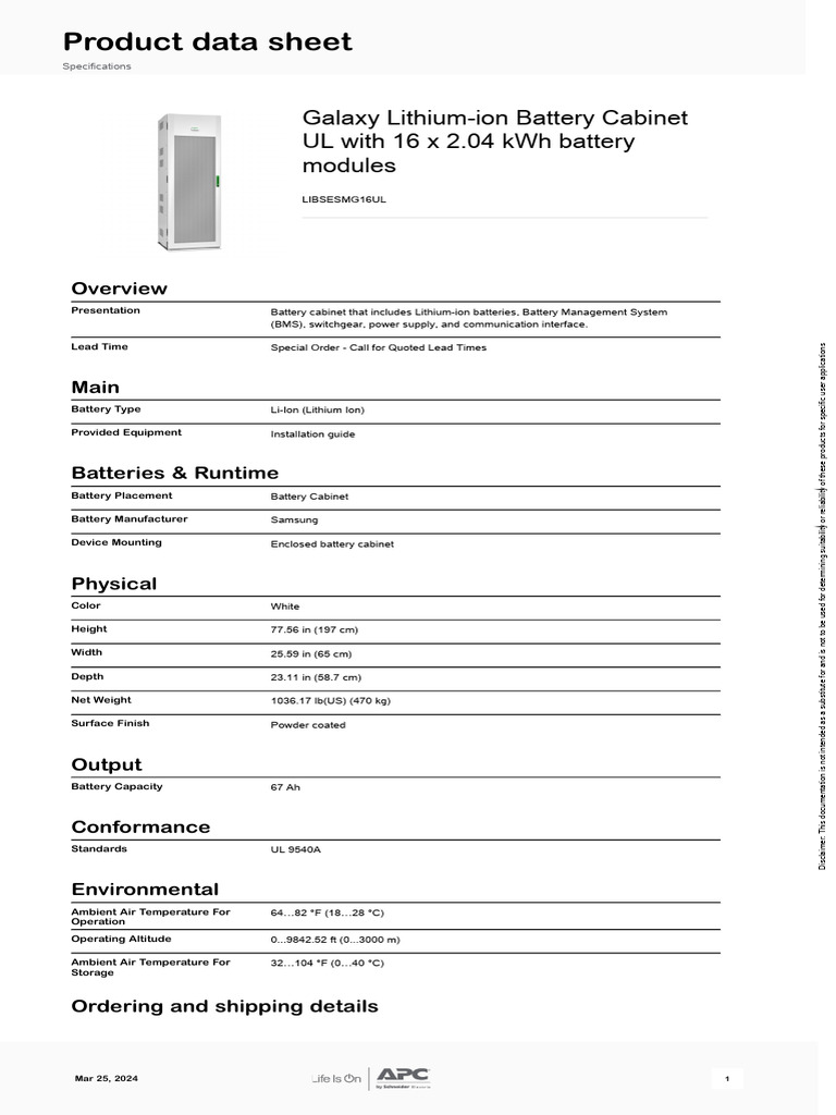 APC - Galaxy Lithiumion Battery Systems - LIBSESMG16UL | PDF | Lithium ...