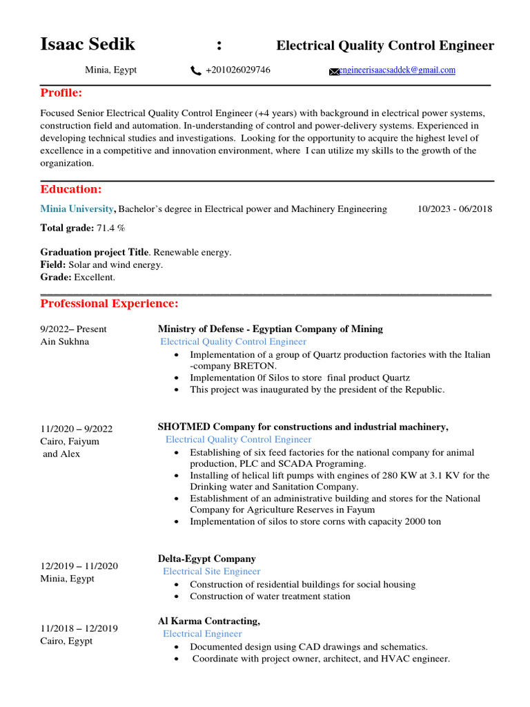 CV - Isaac Saddek - Rowad Modern Engineering | PDF | Programmable Logic ...