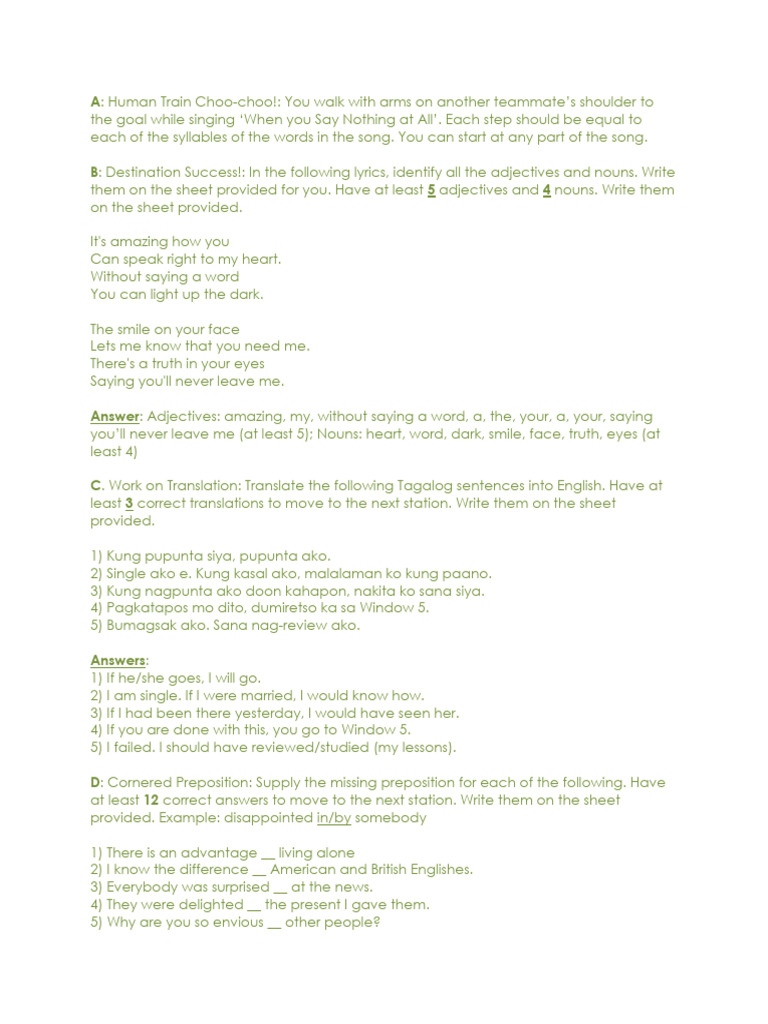 Amazing Grammar Race! | PDF | Verb | Plural