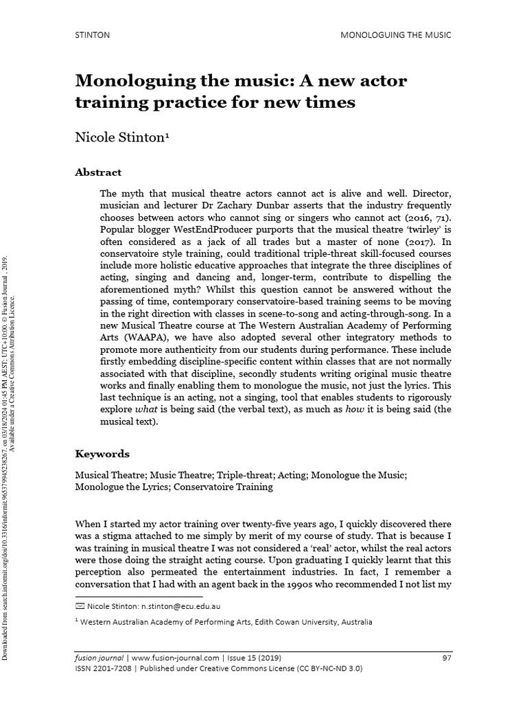 Holistic Actor Training in Musical Theatre | PDF | Vocational Education ...
