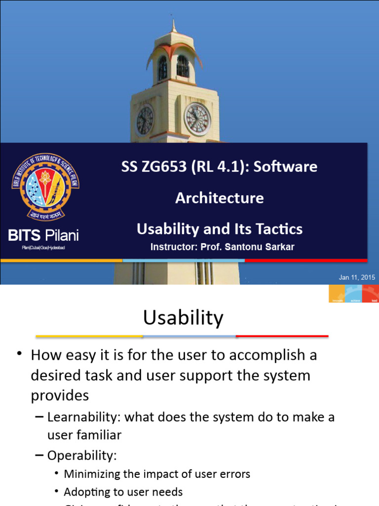 SS ZG653 (RL 4.1) : Software Architecture Usability and Its Tactics | PDF