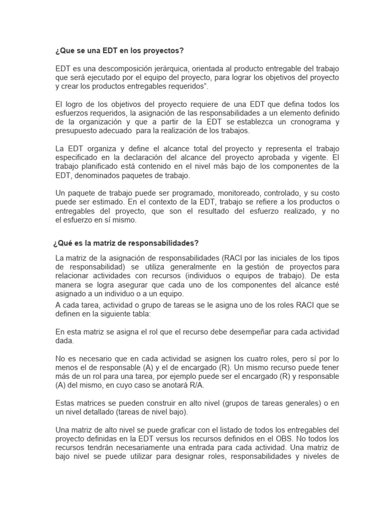 Que Se Una EDT en Los Proyectos | PDF | Gestión de proyectos ...