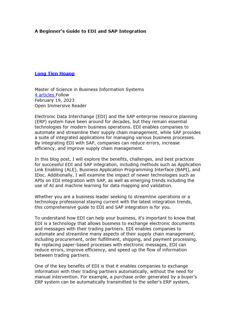 EDI and SAP Integration Overview | PDF | Electronic Data Interchange ...