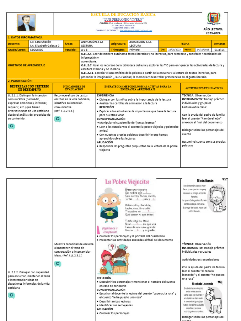 Planificación Animación A La Lectura | PDF | Aprendizaje | Educación ...