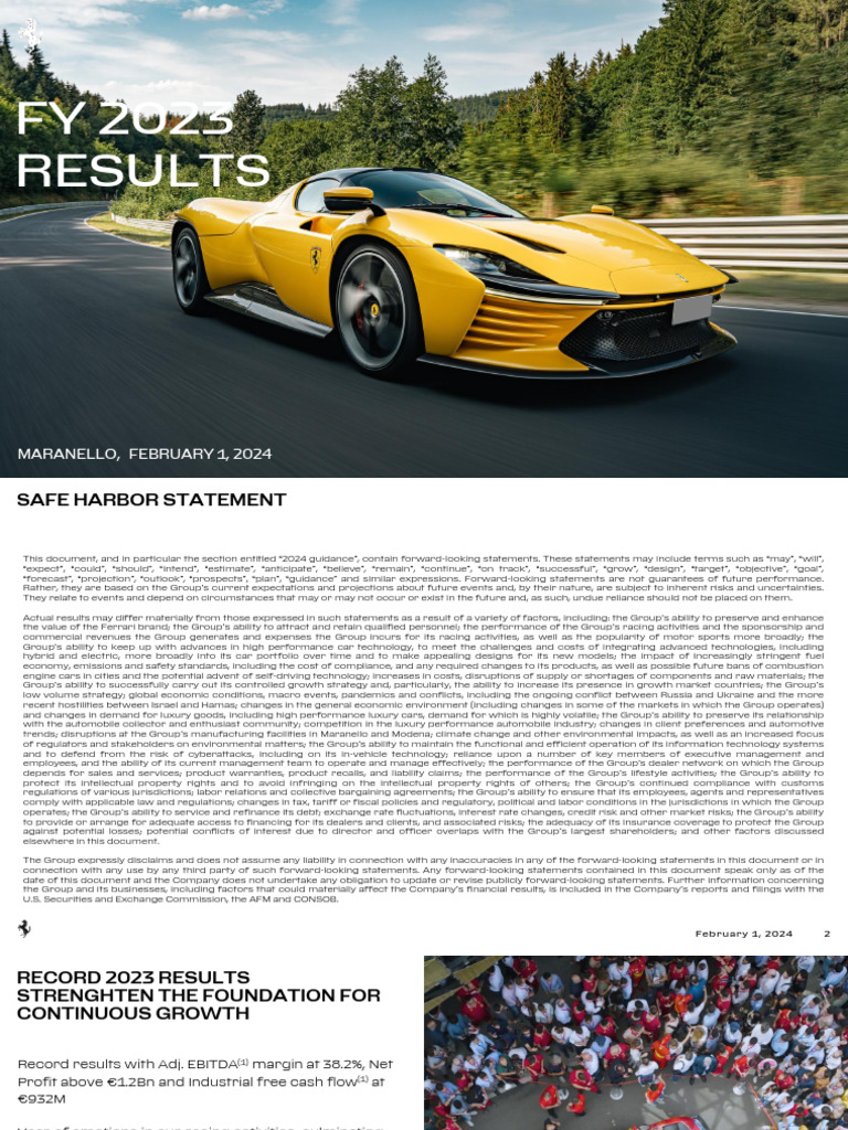 Ferrari FY 2023 Financial Highlights | PDF | Free Cash Flow | Income