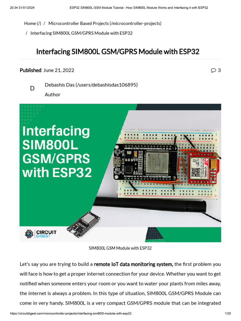 Esp32 Sim800l Gsm Module Tutorial How Sim800l Module Works And Interfacing It With Esp32 Pdf
