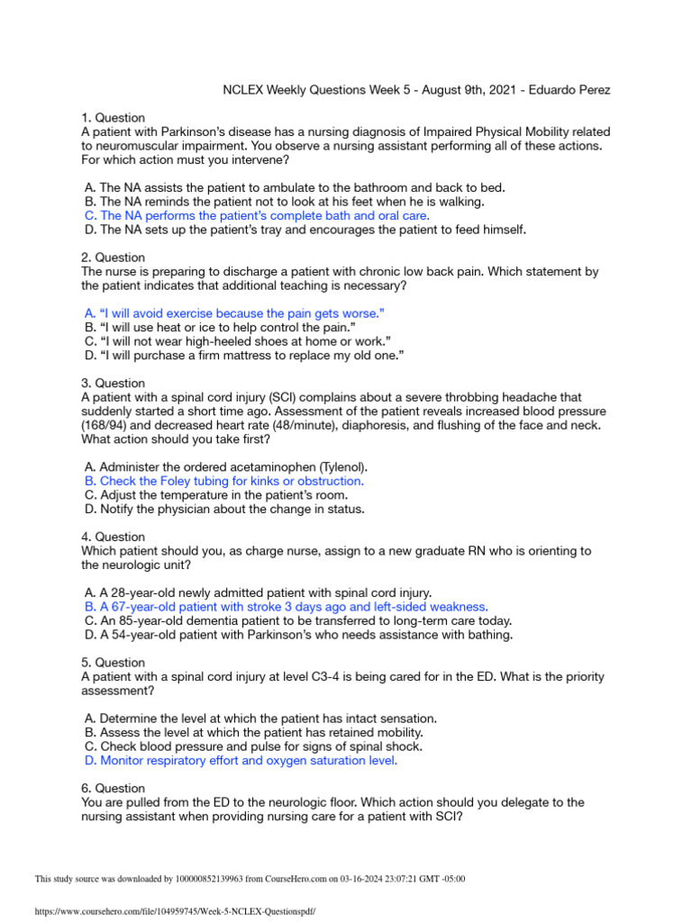 Week 5 NCLEX Questions | PDF | Coronary Artery Disease | Artery