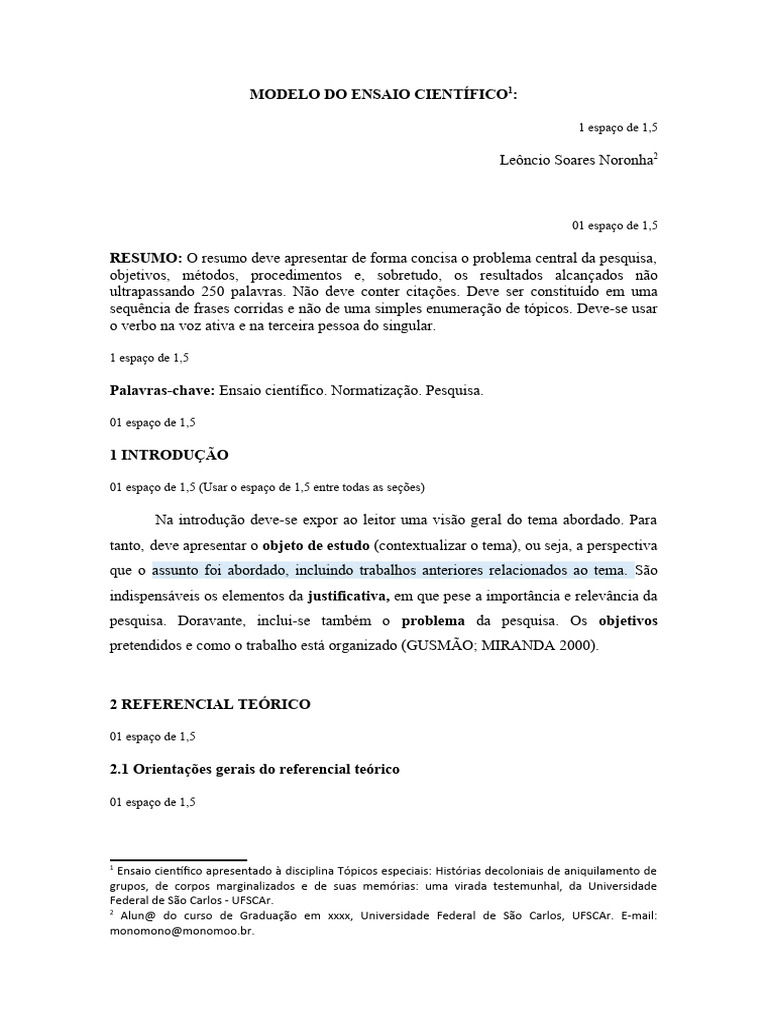 Modelo Do Ensaio Cientiã Fico | PDF | Abstract (resumo) | Science