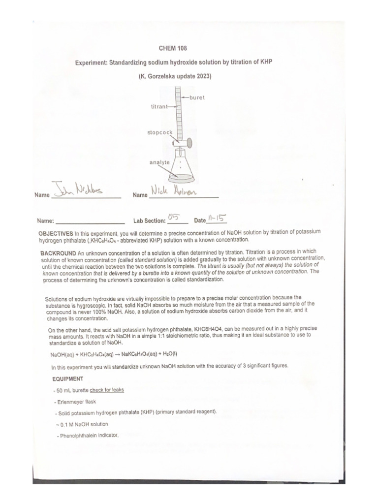 CHEM 108 Lab 9 | PDF