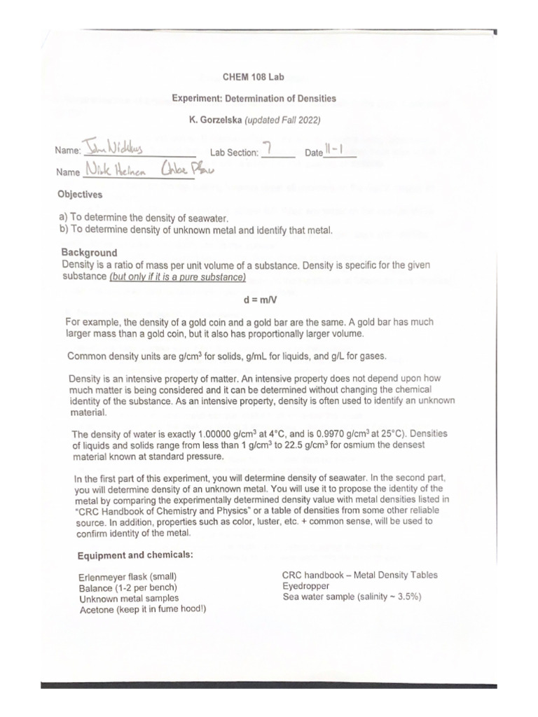 CHEM 108 Lab 7 | PDF