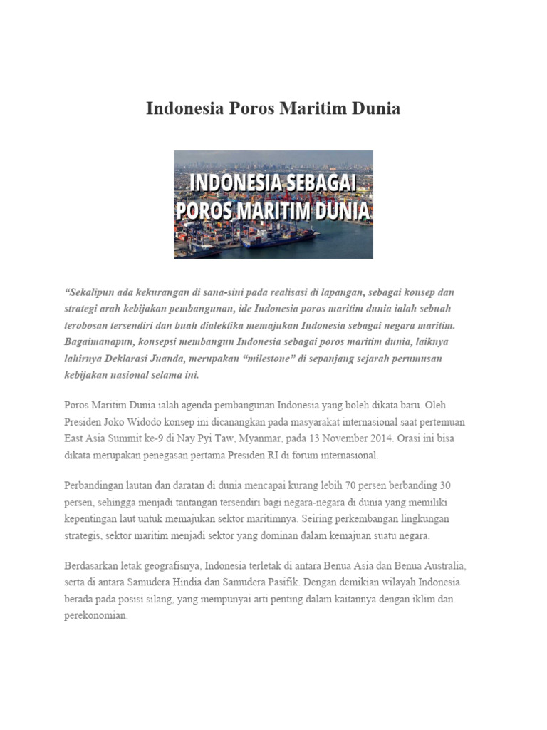 Peran Indonesia Sebagai Poros Maritim Dunia | PDF
