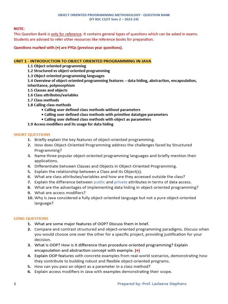 Oopm QB | Download Free PDF | Method (Computer Programming) | Object Oriented Programming