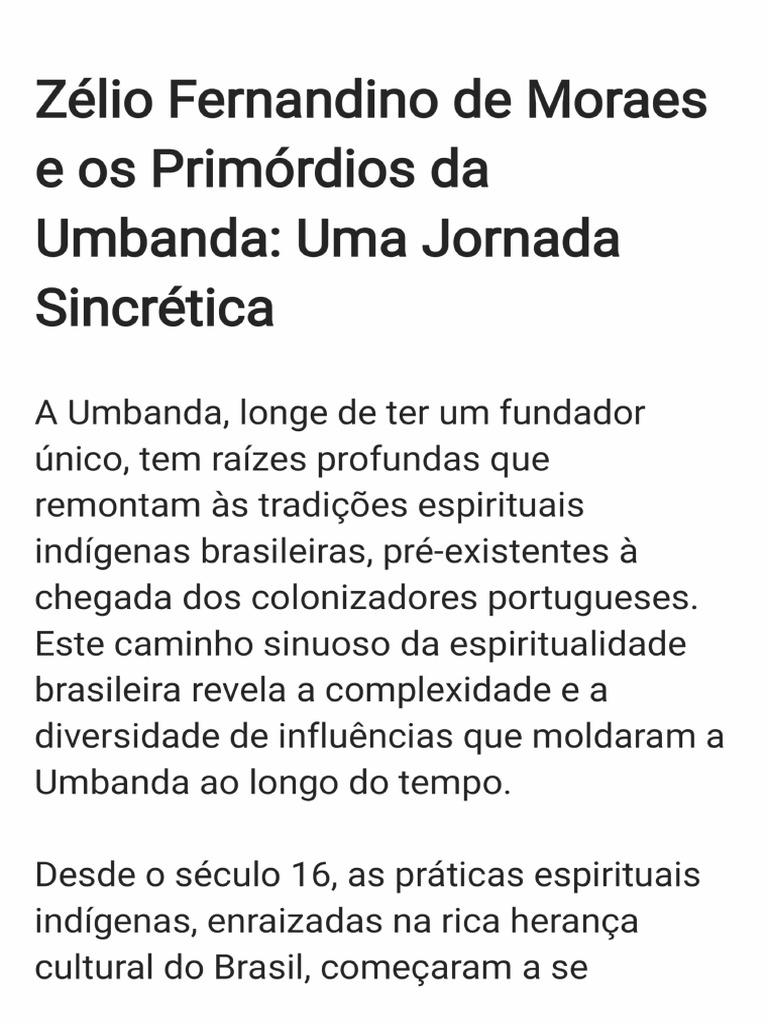 Zélio Fernandino de Moraes e Os Primórdios Da Umbanda - Uma Historia ...