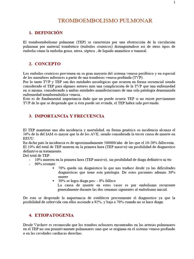 Tromboenbolismo Pulmonar (TEP) | PDF | Trombosis | Coagulación