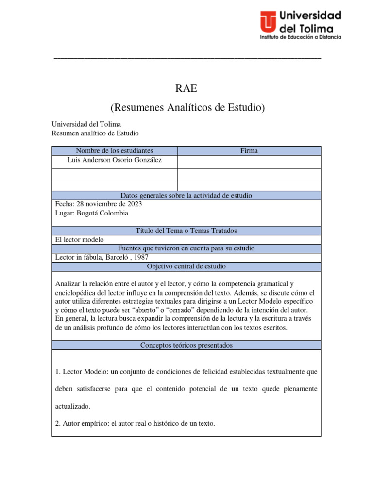 RAE formatos | PDF | Aprendizaje | Comprensión