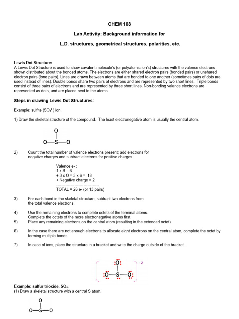 CHE 108 Lewis Dot Supplemental Information | PDF | Chemical Polarity ...
