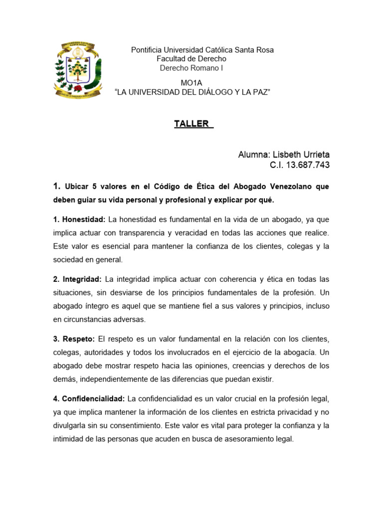 Taller Lisbeth Urrieta Gil | PDF | Abogado | Dignidad