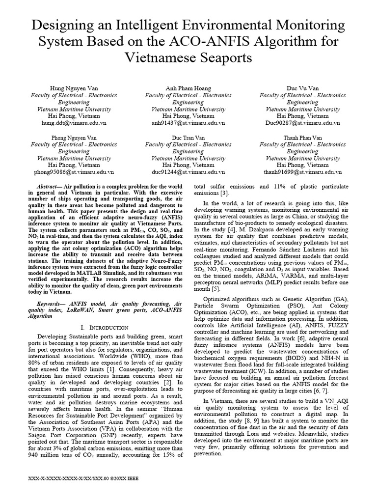 Designing An Intelligent Environmental Monitoring System Based On The ACO-ANFIS Algorithm For ...
