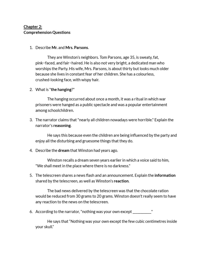 1984 Chapter 2 Comprehension Questions | PDF