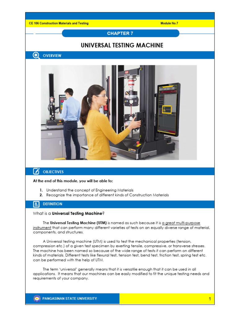 Module 7 - Universal Testing Machine | PDF | Young's Modulus | Strength ...