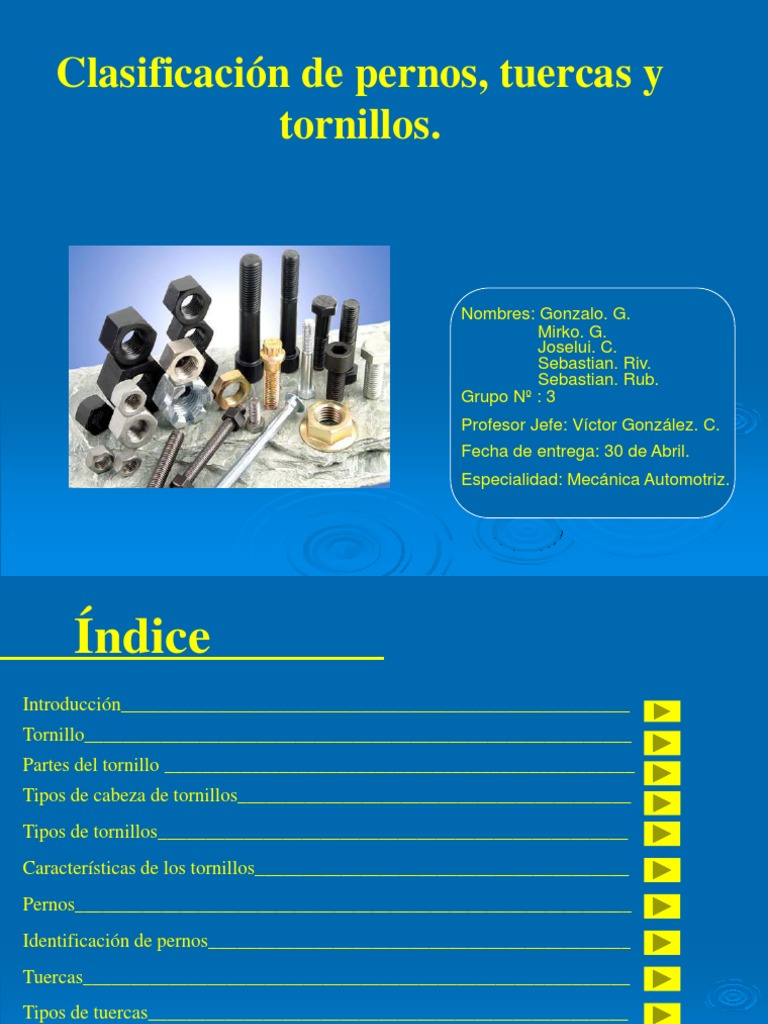 Clasificación de Pernos, Tuercas y Tornillos | PDF | Tuerca (Hardware ...