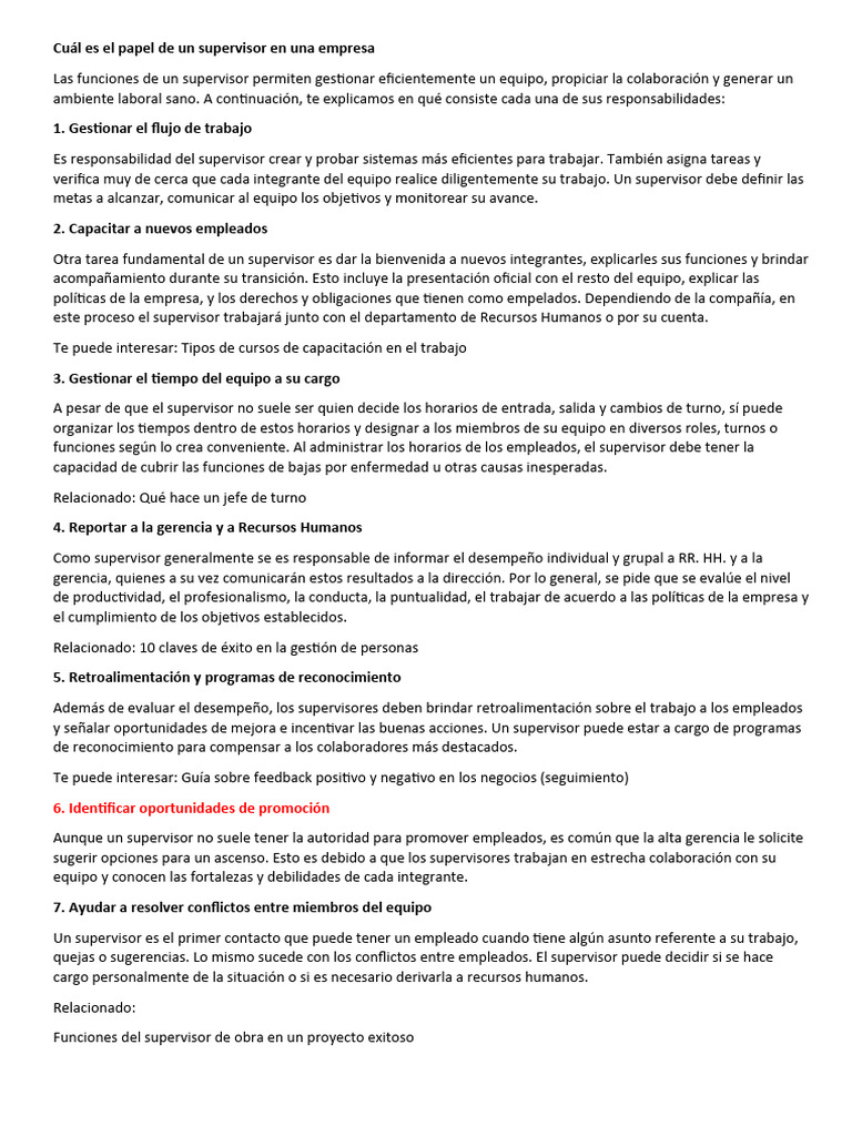 Funciones clave de un supervisor empresarial | PDF | Gestión de ...