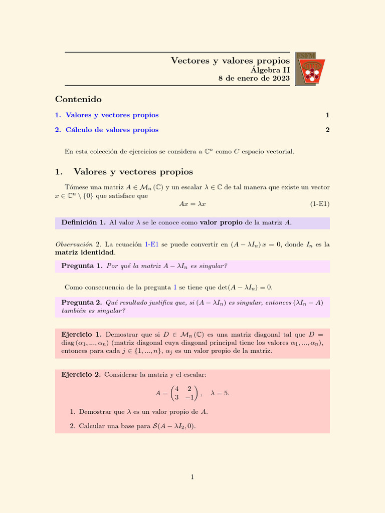 Vectores Propios | PDF | Valores propios y vectores propios | Matriz (Matemáticas)