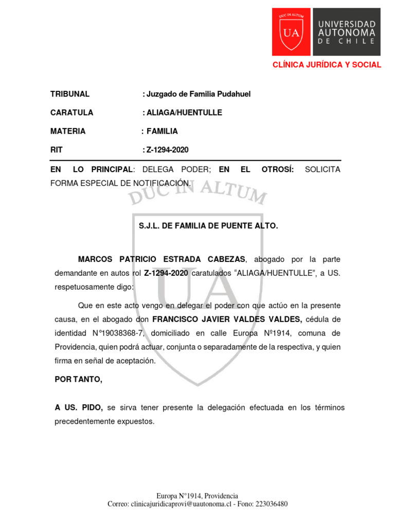 DELEGA PODER FAMILIA Aliaga Con Huentulle REVISADO | PDF