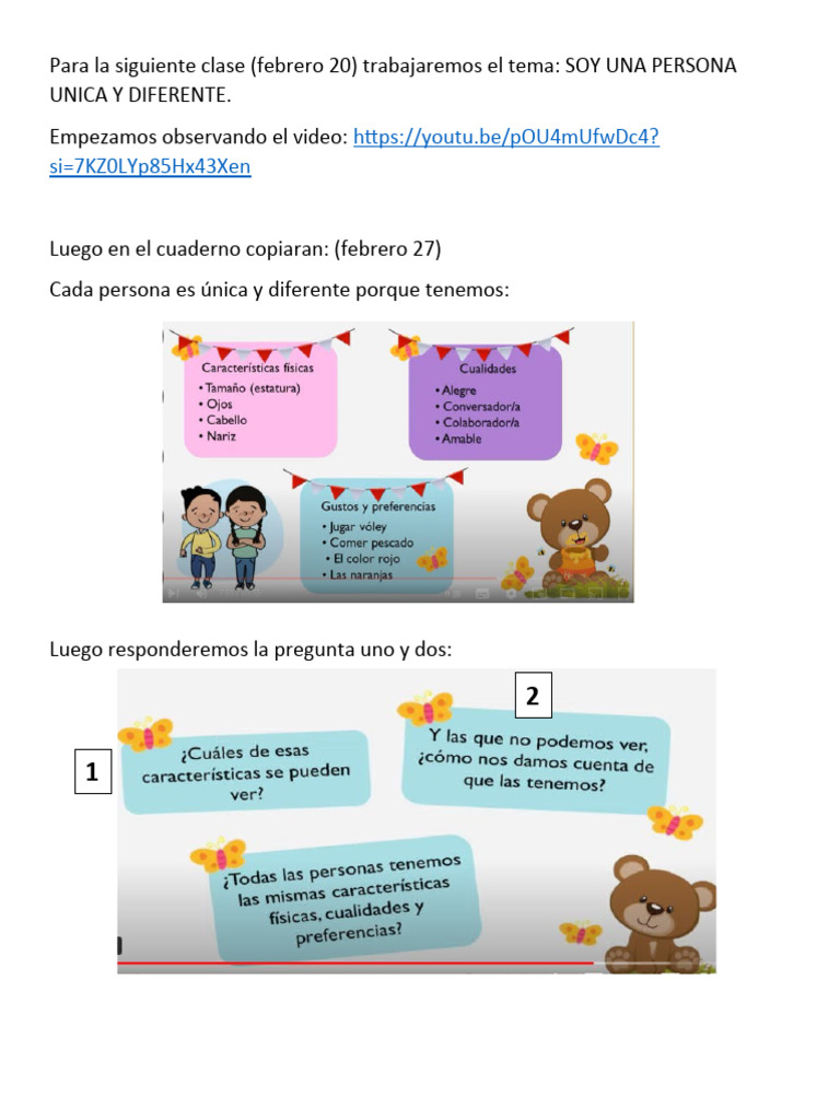 Soy Una Persona Unica E Irrepetible Febrero 20 A Marzo 05 Pdf