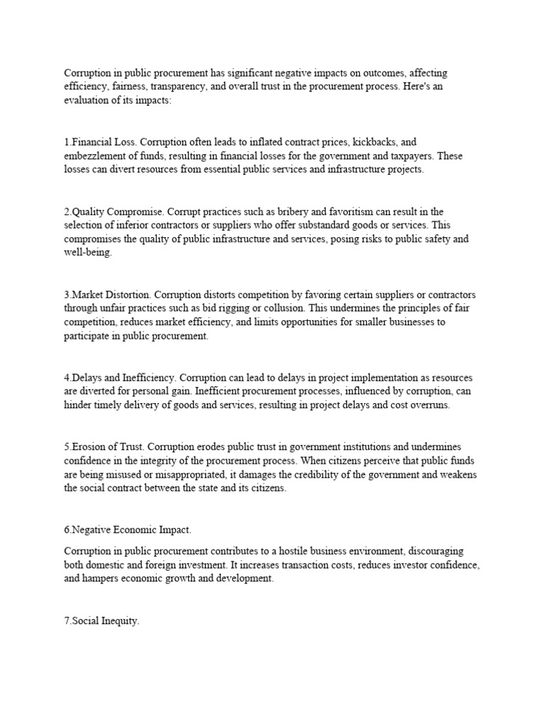 Corruption in Public Procurement Has Significant Negative Impacts On Outcomes | PDF | Political ...