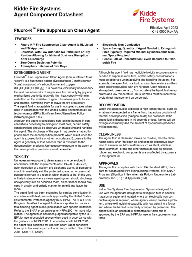 Kidde - Fluoro-K - Fire - Suppression - Clean Agent - K-45-0900 | PDF ...