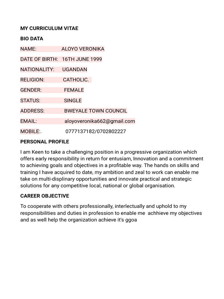 My Curriculum Vitae Bio Data | PDF | Business