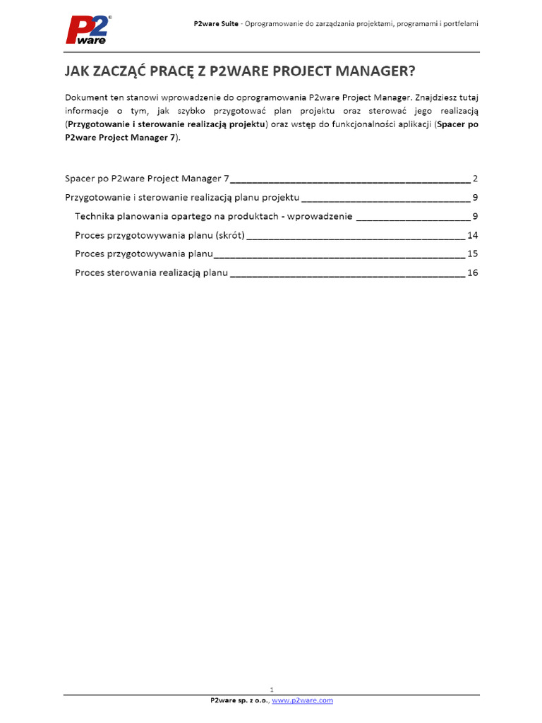 JAK ZACZĄĆ PRACĘ Z P2WARE PROJECT MANAGER - PDF | PDF