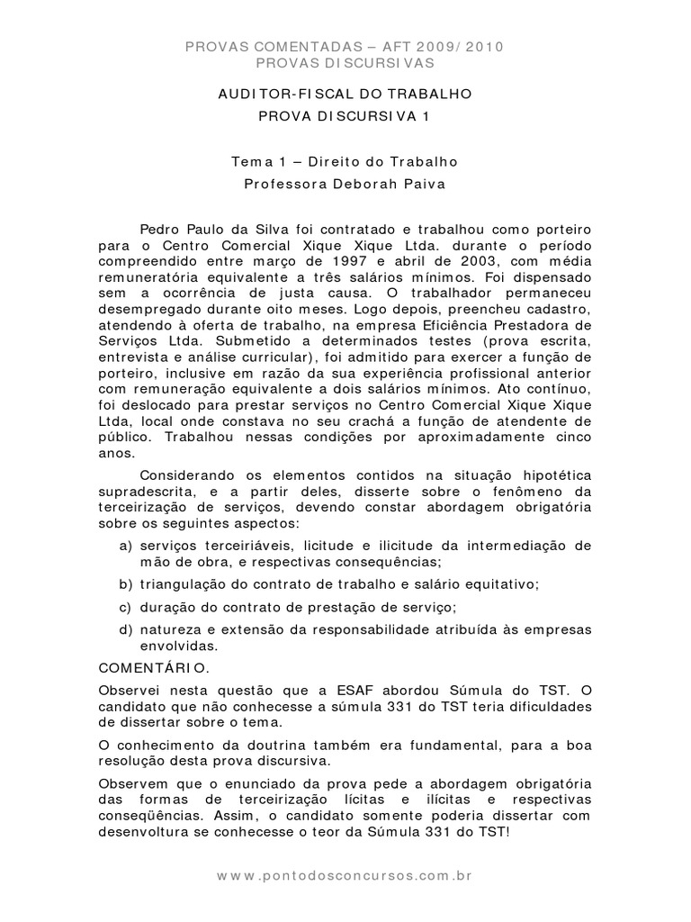 Prova Discursiva Comentada AFT 2010 | PDF