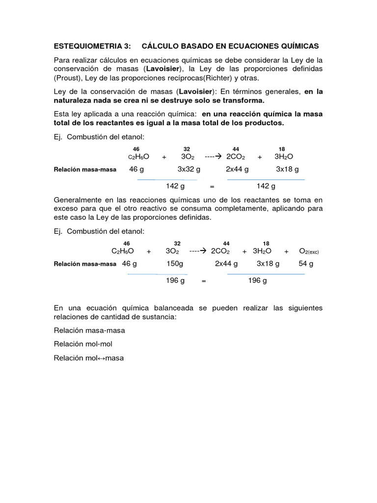 Estequiometría: Guía de Cálculos Químicos | PDF | Estequiometría | Mole ...