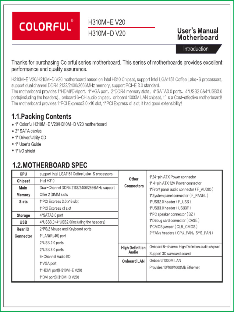 H310m-E V20 & H310M-D V20 | PDF
