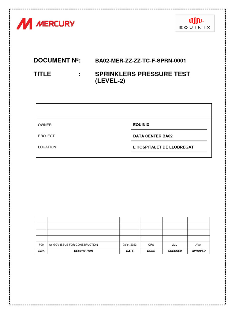 Ba02 Mer ZZ ZZ TC F SPRN 0001 Sprinklers Pressure Test (Level 2b ...