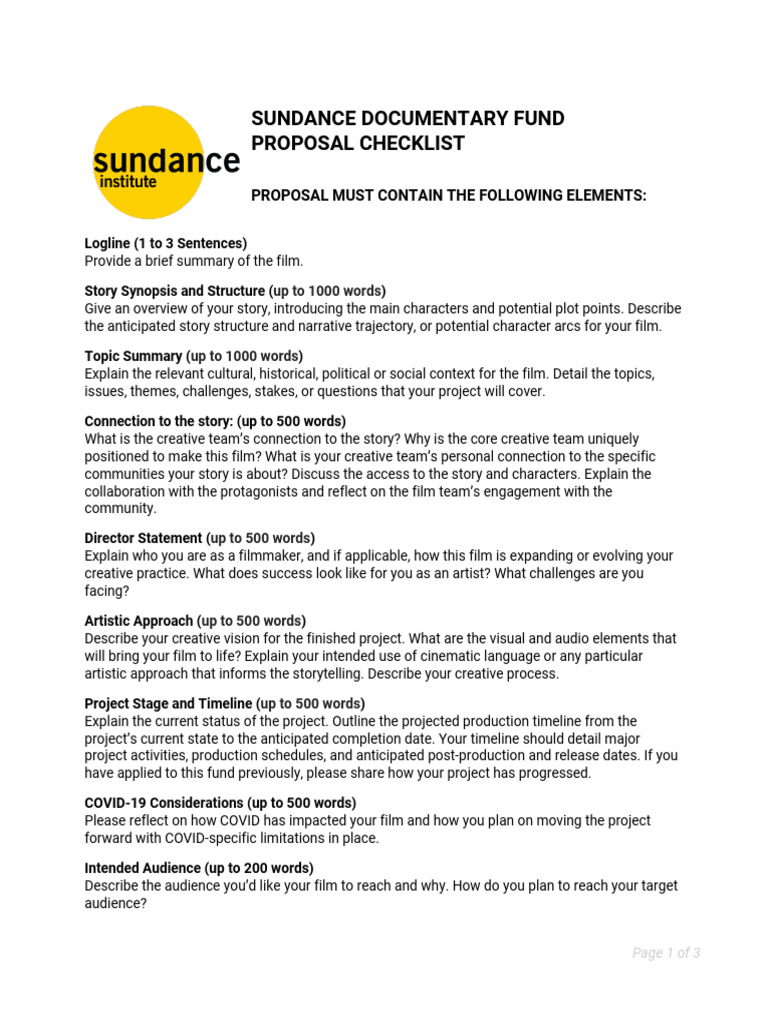 Sundance Documentary Fund Proposal Guidelines | PDF | Narrative
