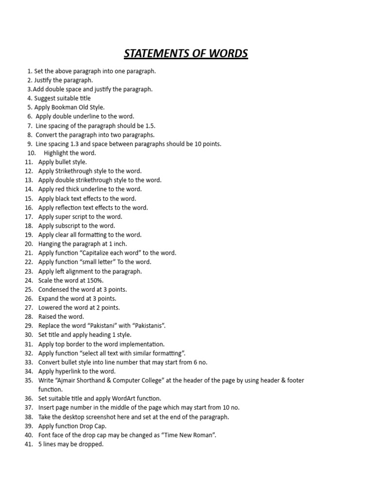Statements of Words | PDF | Paragraph | Hyperlink