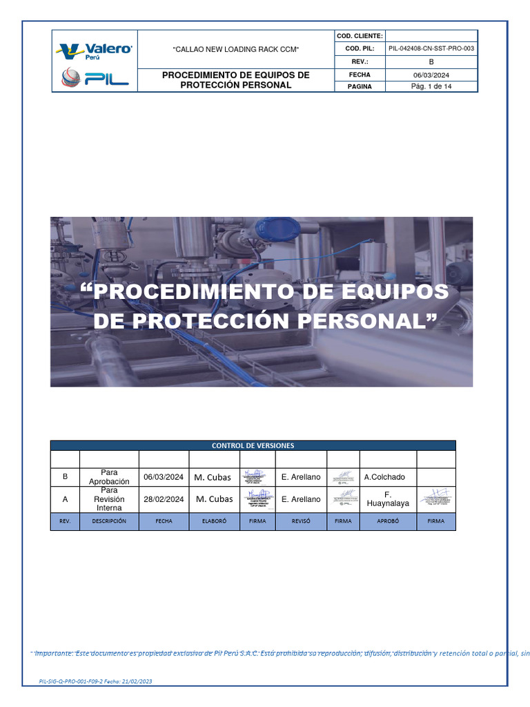 Pil-042408-Cn-Sst-Pro-003-B Procedimiento de Equipos de Protección Personal | PDF