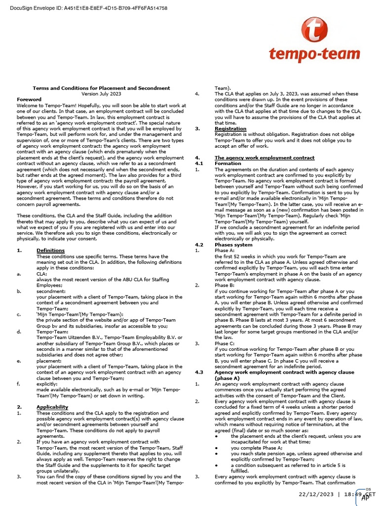 Tempo-Team Employment Terms Overview | PDF | Identity Document | Employment