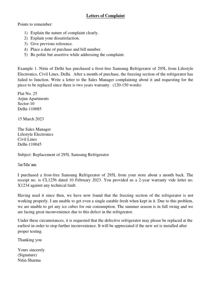 Letters of Complaint 10 | PDF