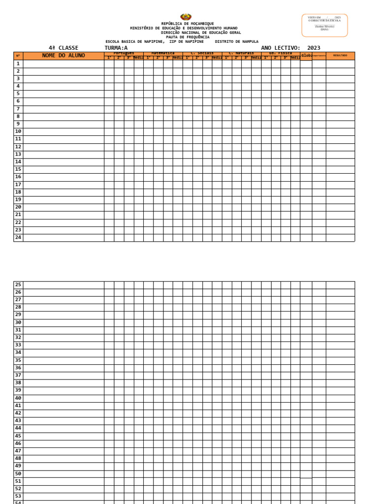 Modelo de Pauta 4a Classe Napipine | PDF