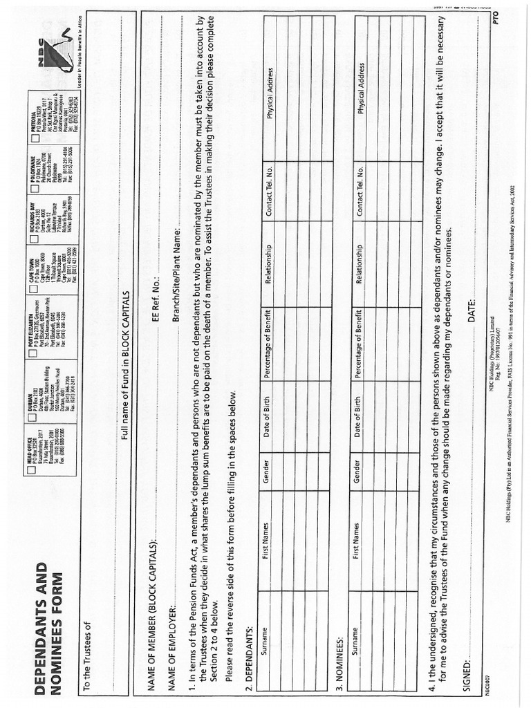 NBC Dependents Nominees Form | PDF
