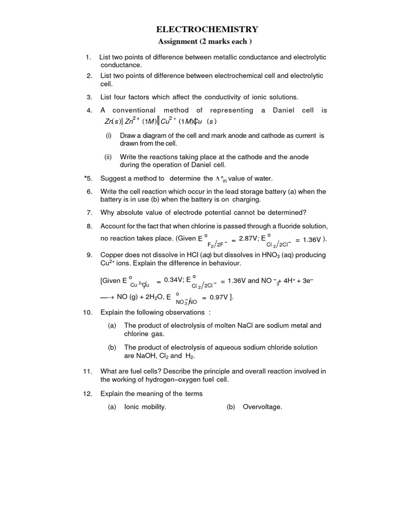 Electrochemistry Assignment-2 | PDF | Electrochemistry | Physical Sciences