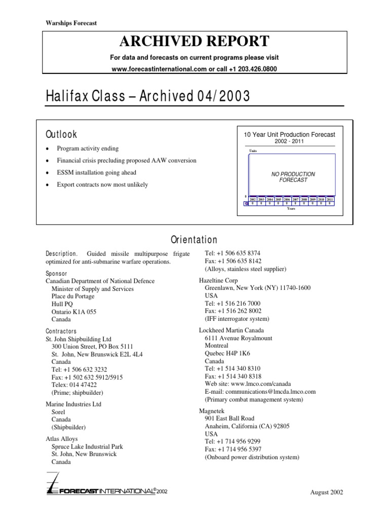 Forecast International - Halifax Class Assessment | Download Free PDF ...