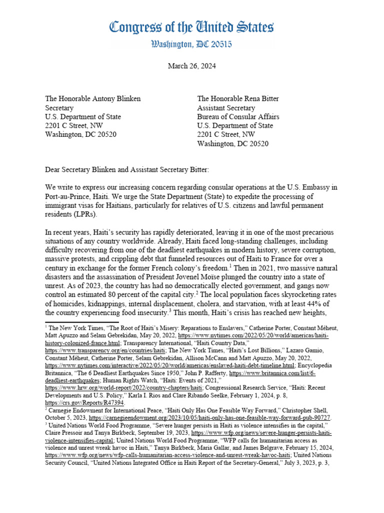 Haiti Visa Letter To State Department | PDF | United States Department ...