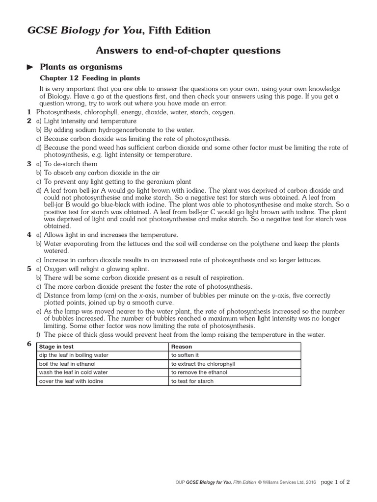 GCSE Bio For You Ch12 Ans | PDF | Photosynthesis | Leaf